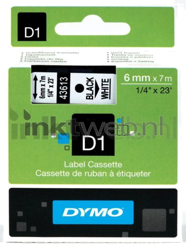 Dymo D1 - 43613 zwart op wit breedte 6 mm (Origineel)
