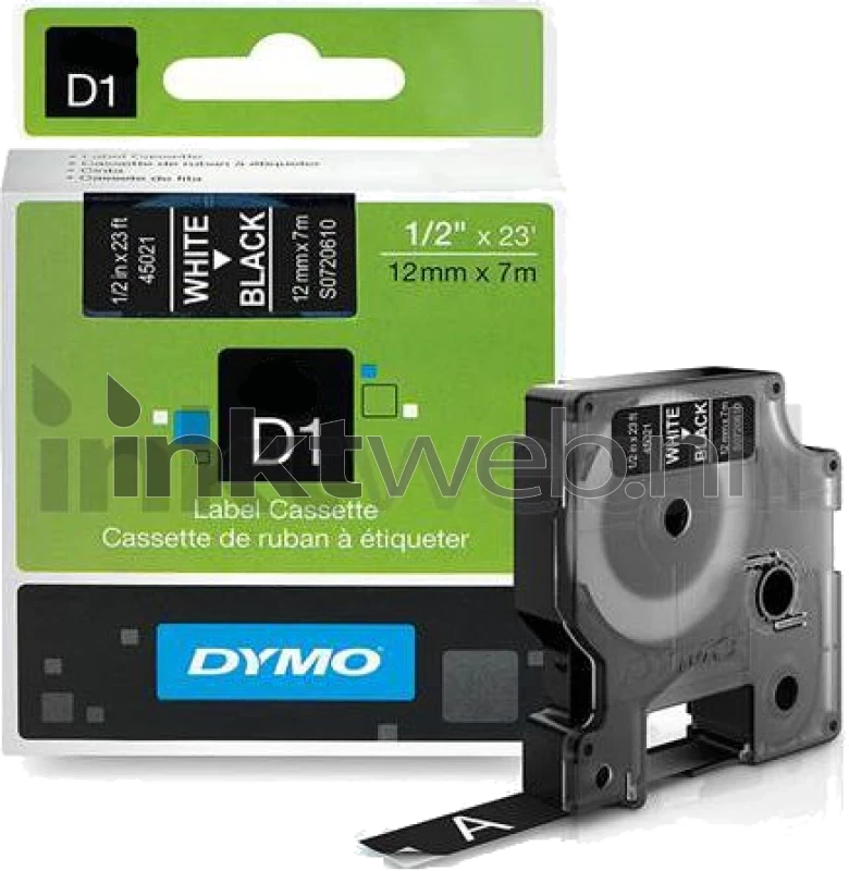 Dymo D1 45021 wit op zwart breedte 12 mm (Origineel)