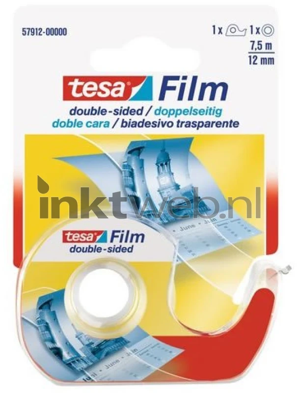 Tesa Plakband Film 7,5m x 12mm 2-zijdig + dispencer (Origineel)