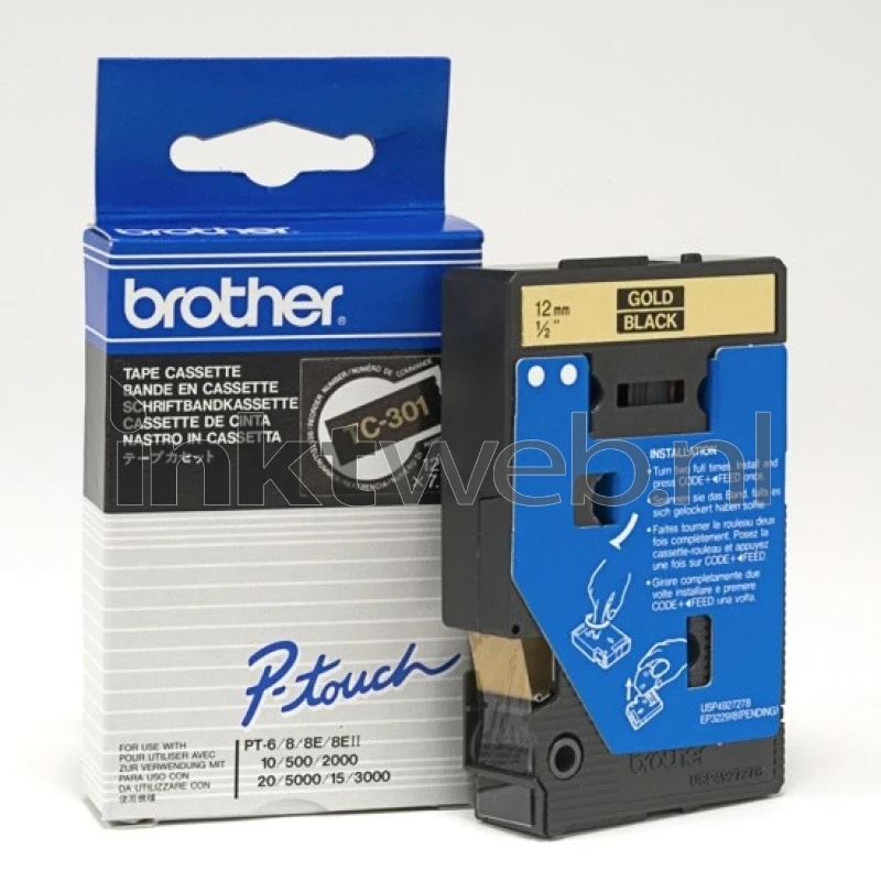 Brother TC-301 goud op zwart breedte 12 mm (Origineel)