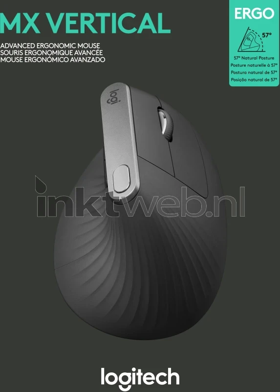 Logitech Muis MX Vertical Wireless Unifying Bluetooth antraciet (Origineel)